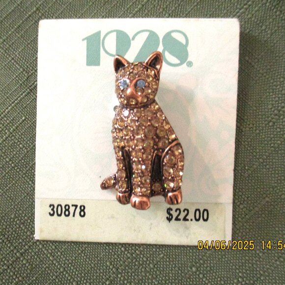 1928 | Jewelry | 928 Coppertone Cat Pin With Rhinestones | Poshmark